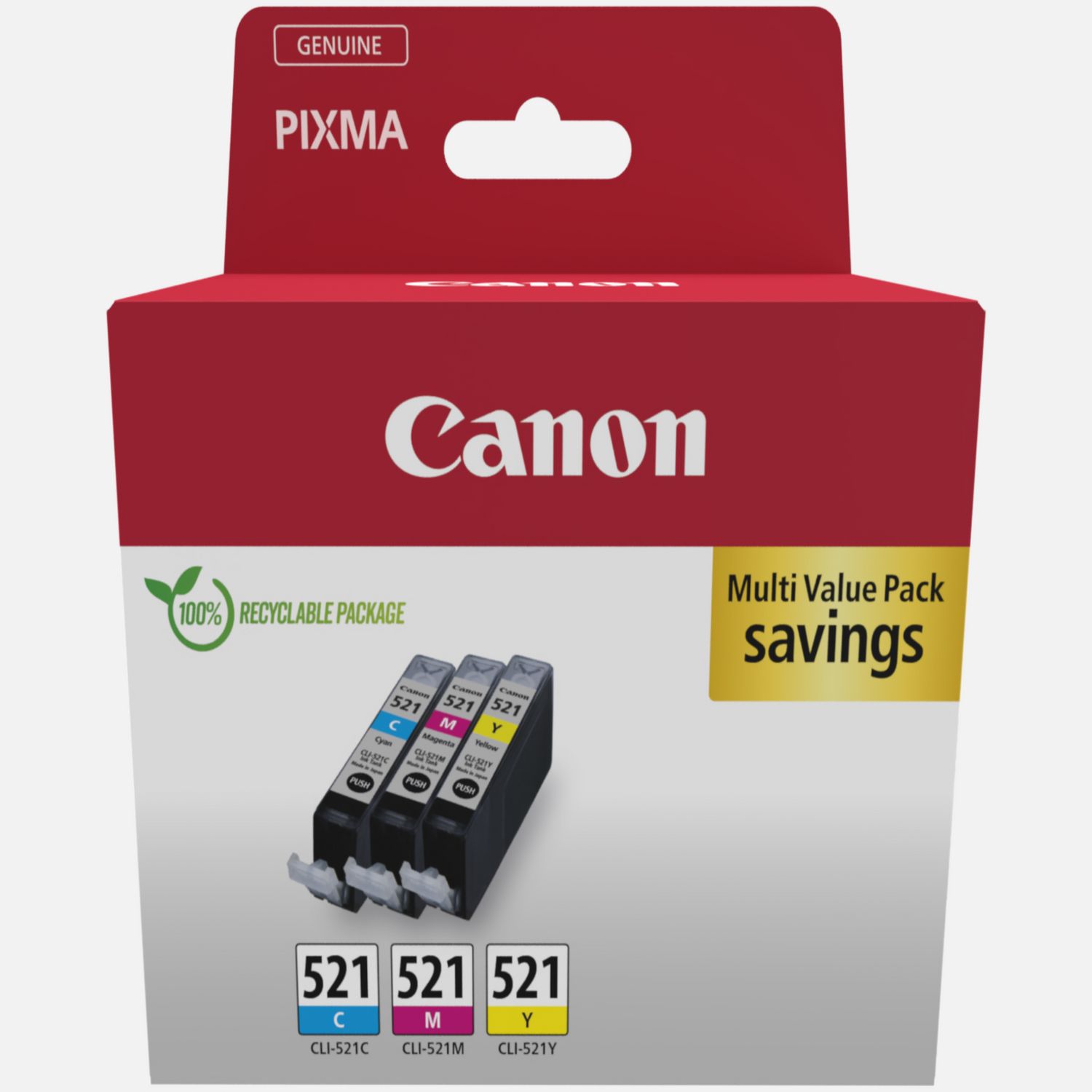 Canon CLI 521 C M Y Colour Ink Cartridge Multipack